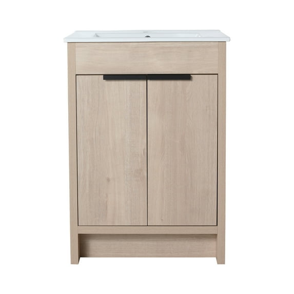 24" Freestanding Bathroom Storage Vanity, Soft-close Door, Plain Oak ...