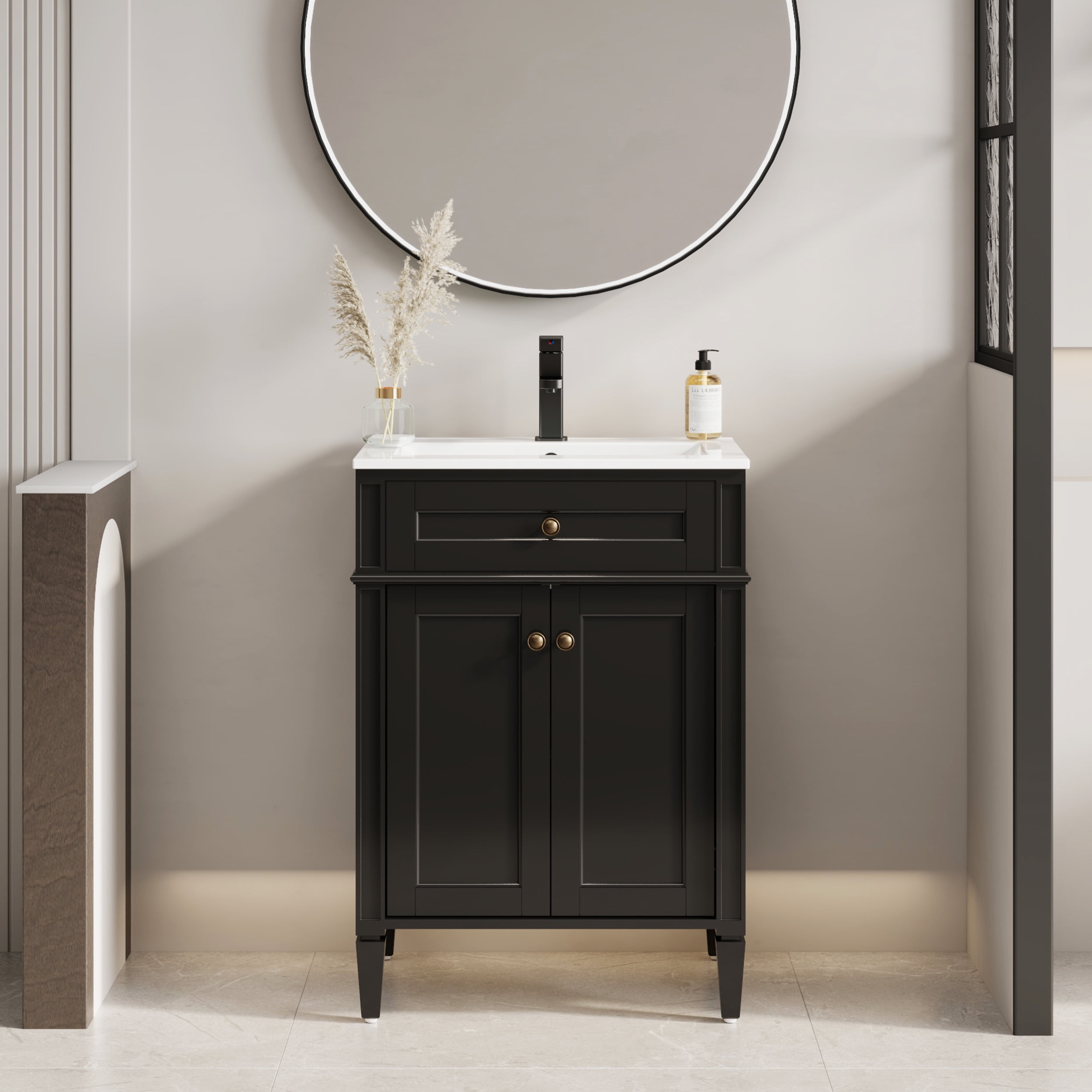 24" Freestanding Bathroom Vanity with Ceramic Sink Top, Faucet, Classic ...