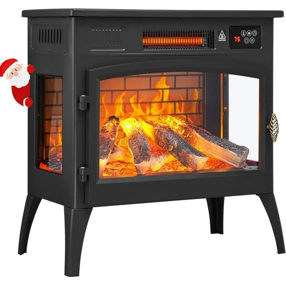 24″ Freestanding Electric Fireplace Stove with 3D Flame Effect and 6 ...