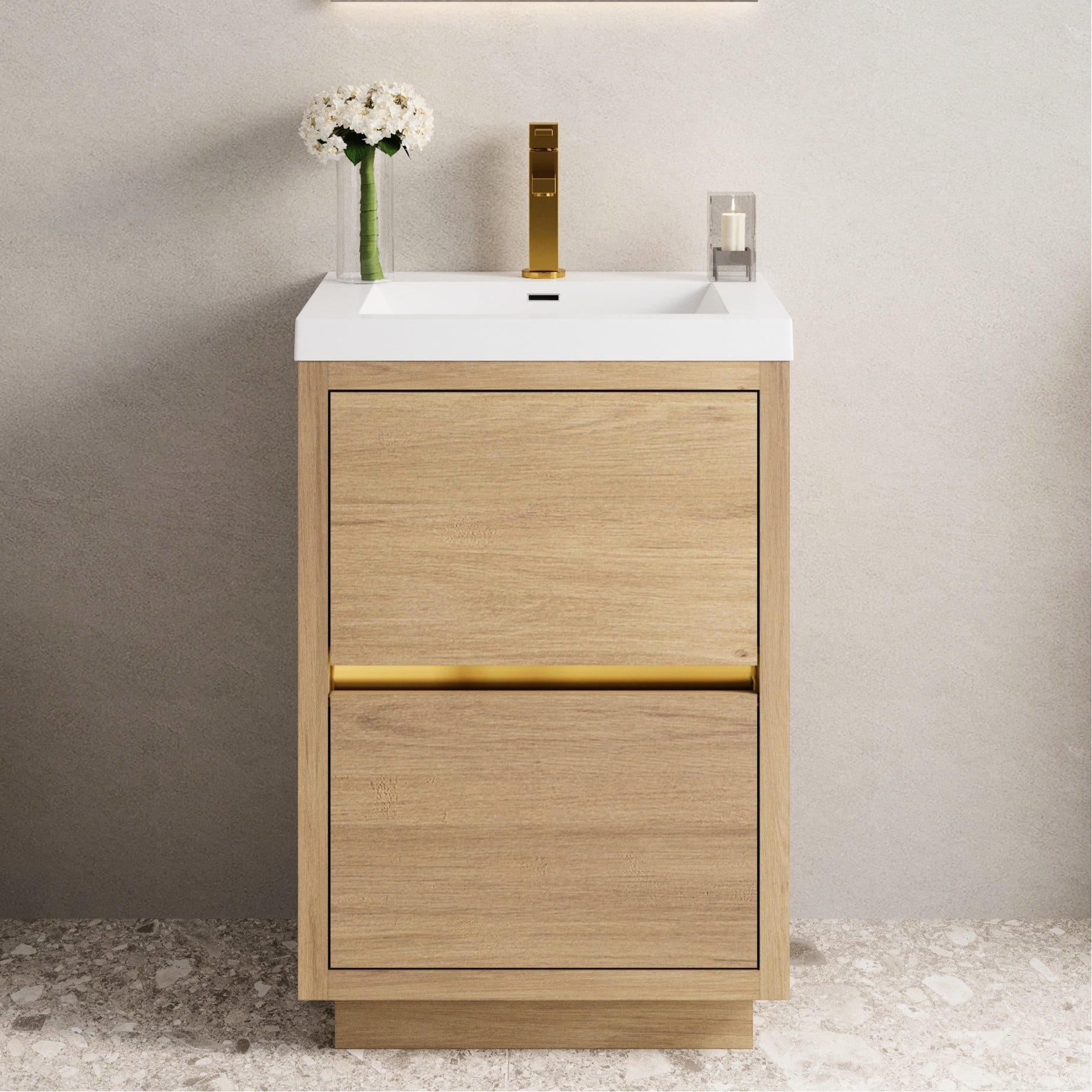 24" Freestanding Storage Vanity | Pre - assembled, U - shape Drain ...