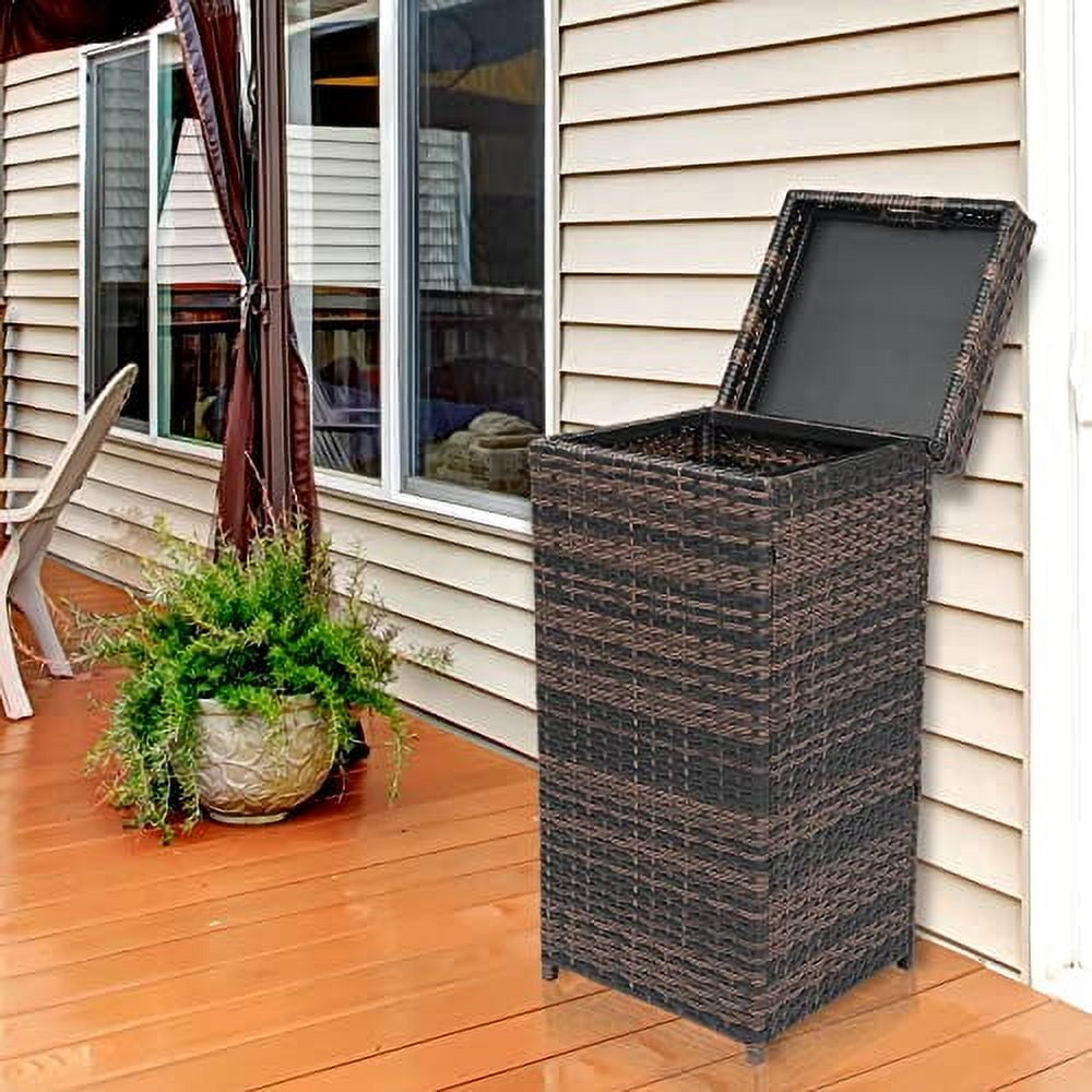 24 Gallon Outdoor Trash Can Tall Rattan Garbage Can Trash Bin with Lid ...