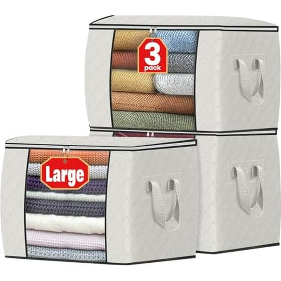 24 Gallons Clothes Storage, Foldable Thick Fabric Blanket Storage Bags ...