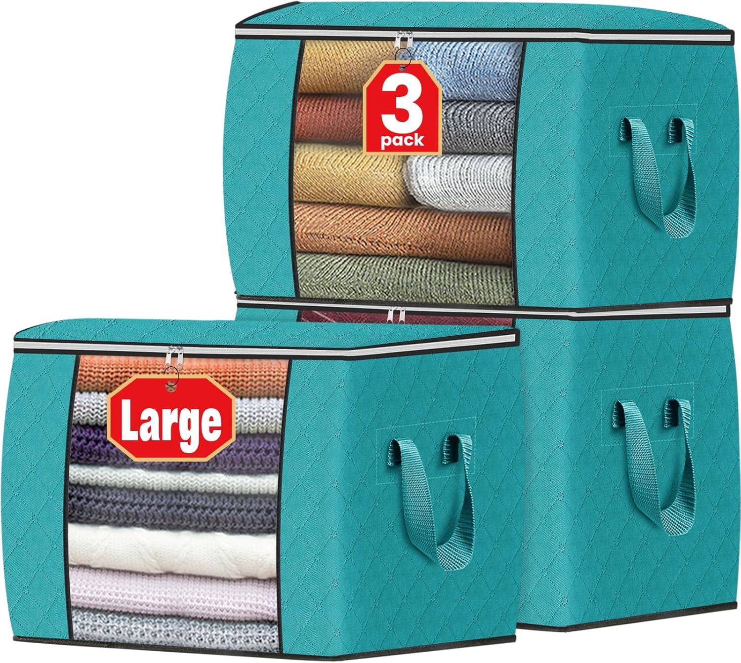 24 Gallons Clothes Storage, Foldable Thick Fabric Blanket Storage Bags ...