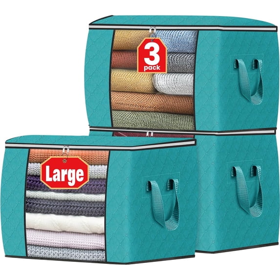24 Gallons Clothes Storage, Foldable Thick Fabric Blanket Storage Bags ...