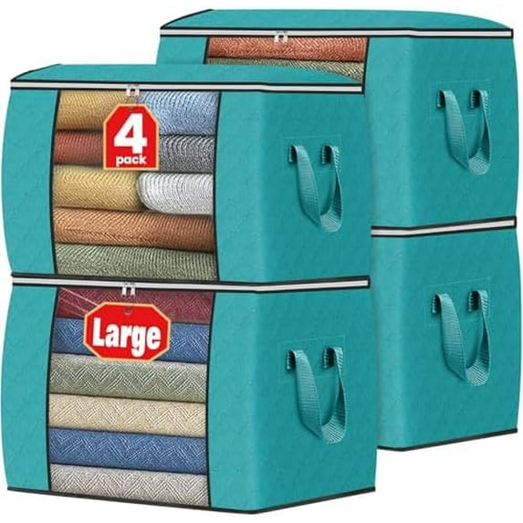 24 Gallons Clothes Storage, Foldable Thick Fabric Blanket Storage Bags ...