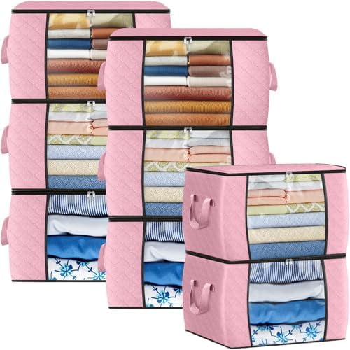 24 Gallons Clothes Storage, Foldable Thick Fabric Blanket Storage Bags ...