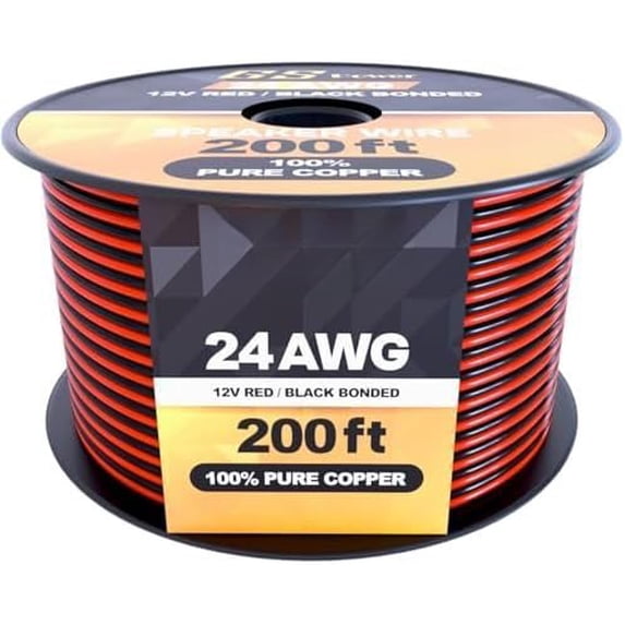 24 Gauge Wire 200ft , OFC Pure Copper Electrical 12v Low Speaker Wire ...