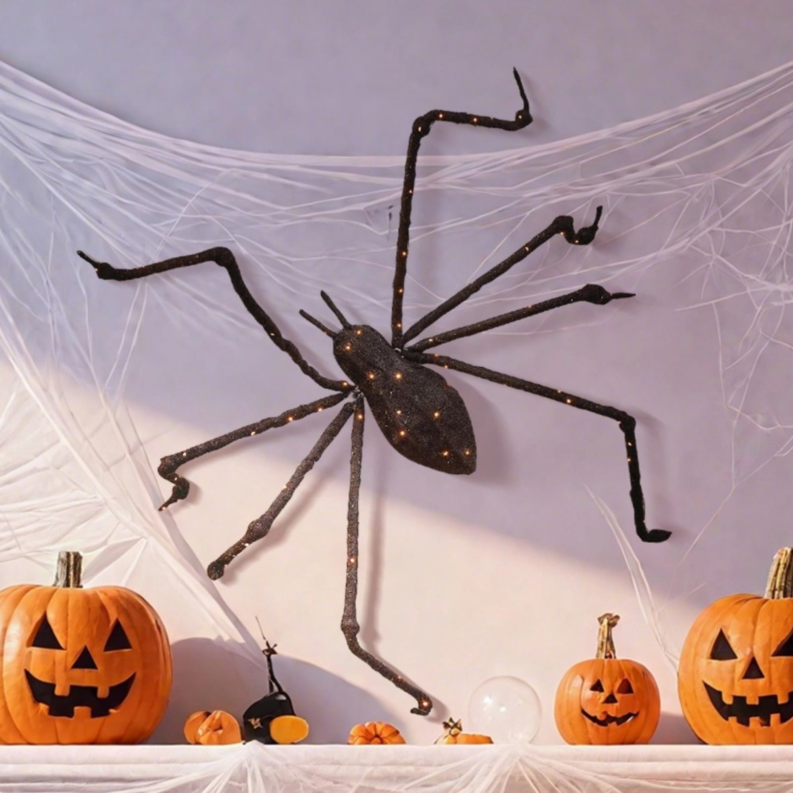 24 IN Giant Halloween Spider Decoration Light up Black Hairy Spider ...