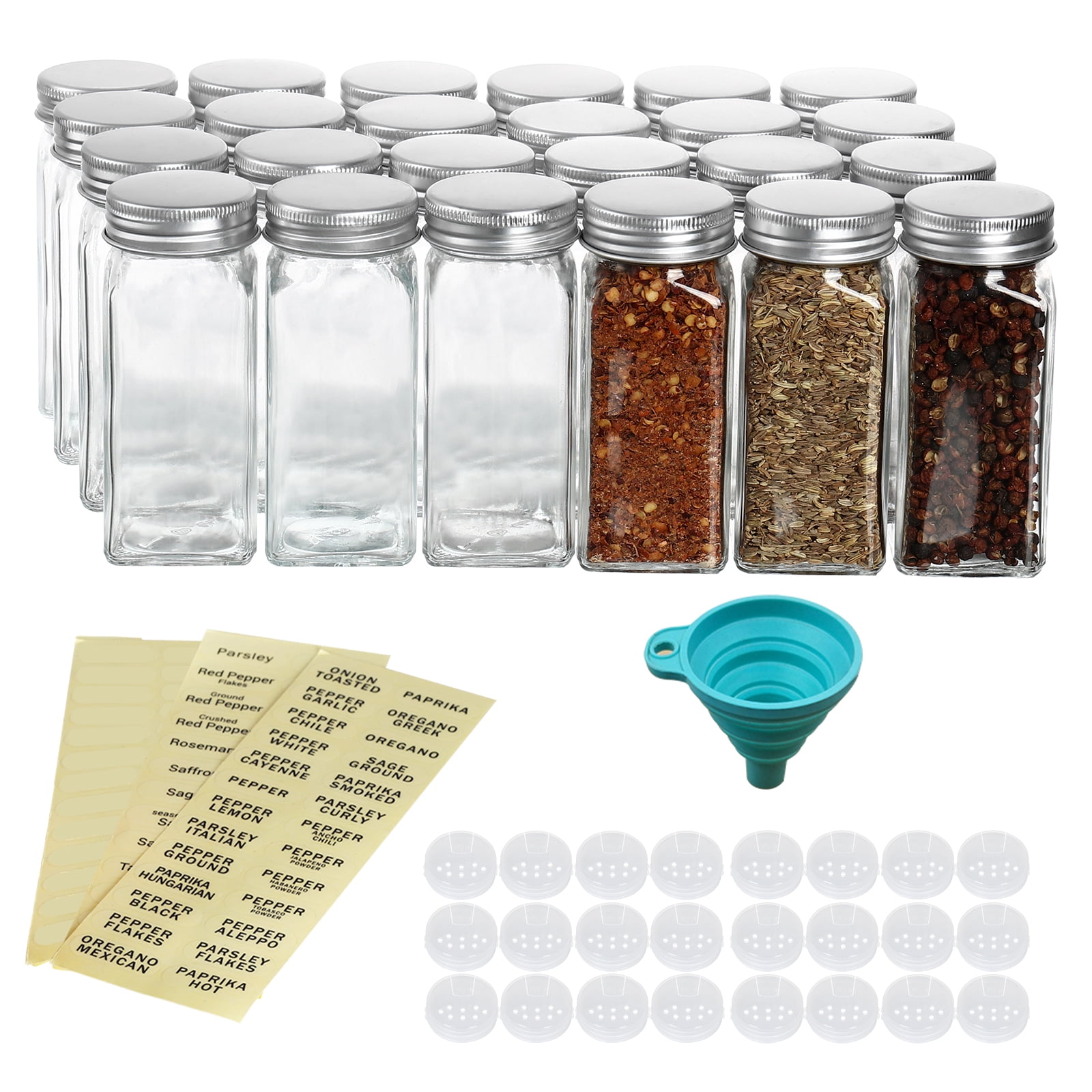 24 Glass Spice Jar Bottle for Spice Rack, 4 oz Empty Spice Container ...