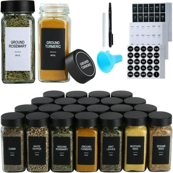 24 Glass Spice Jars with Labels,Spice Jar Set,4oz Seasoning Containers ...