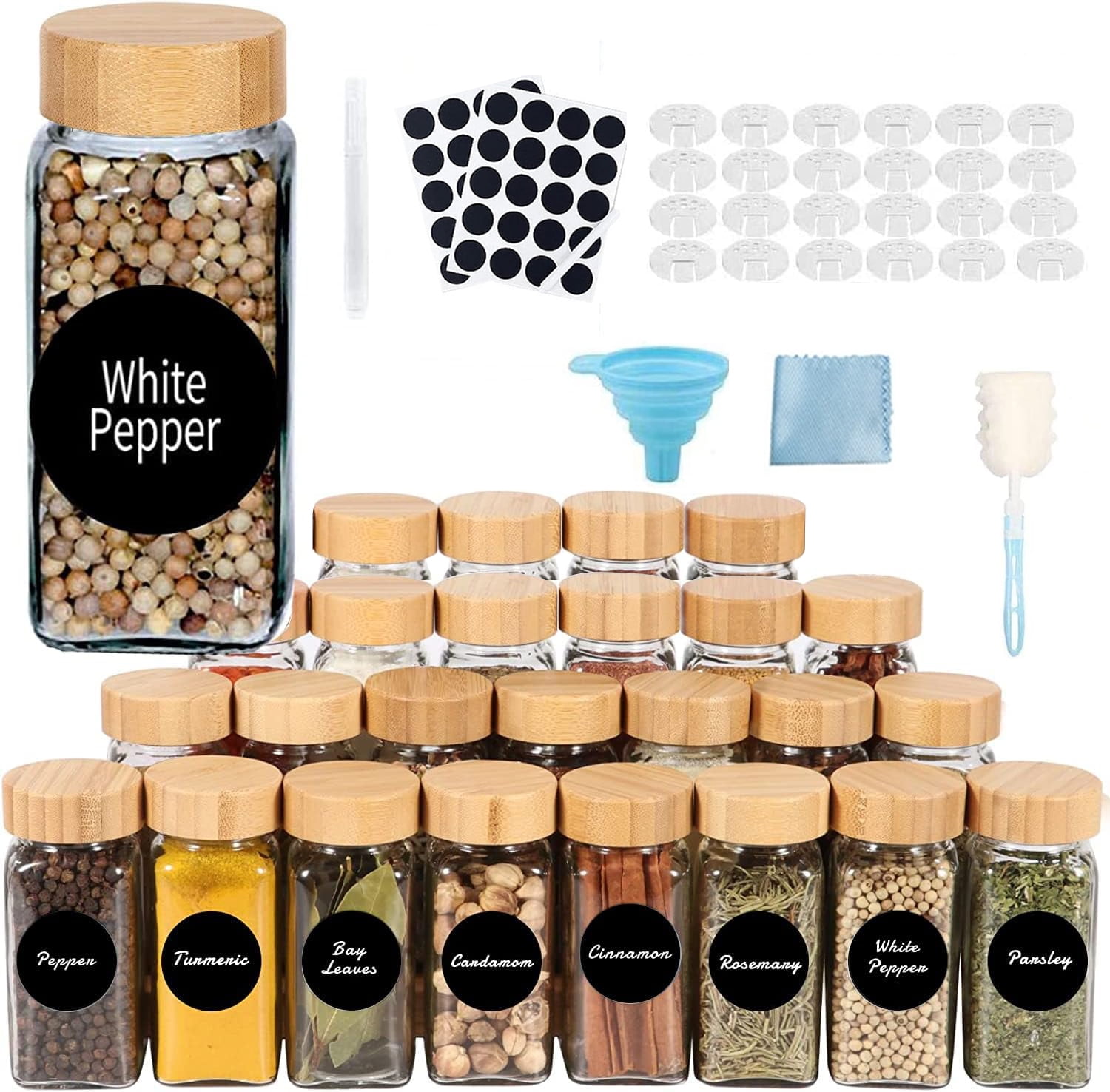 24 Glass Spice Jars with w/40 Labels Stickers-4oz Empty Square Spice ...