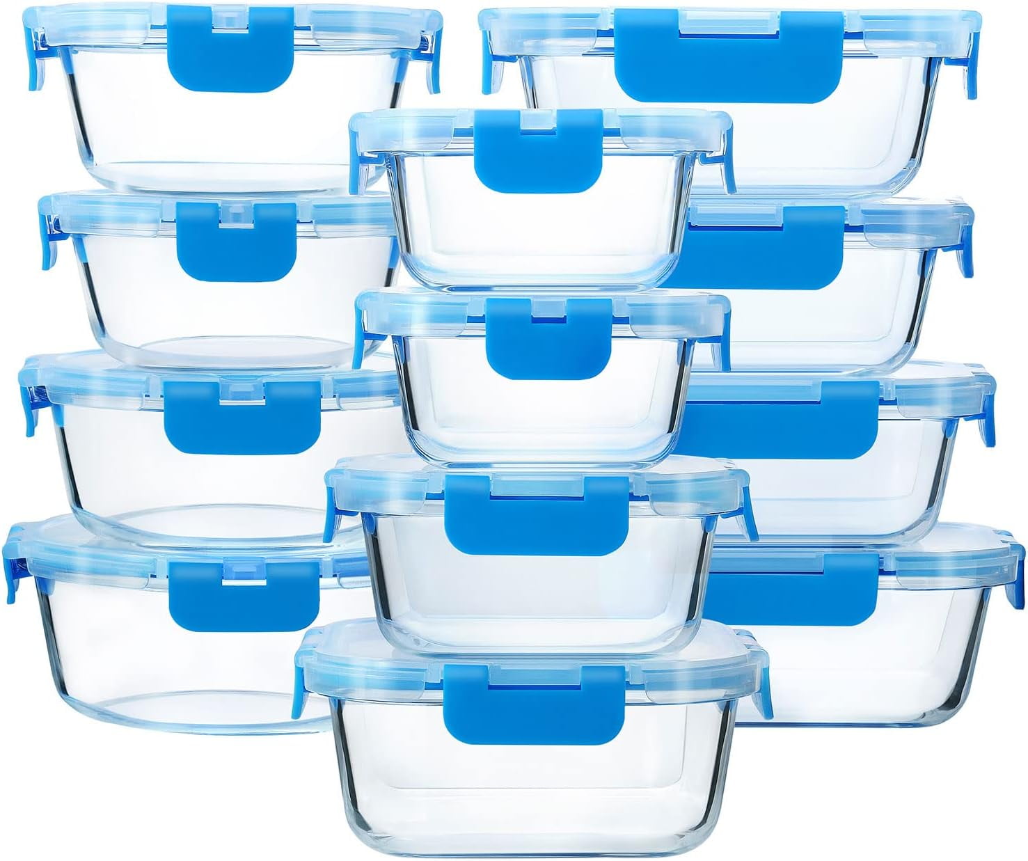 24- Glass Storage Containers with Upgraded Snap Locking ,Glass eal Prep ...