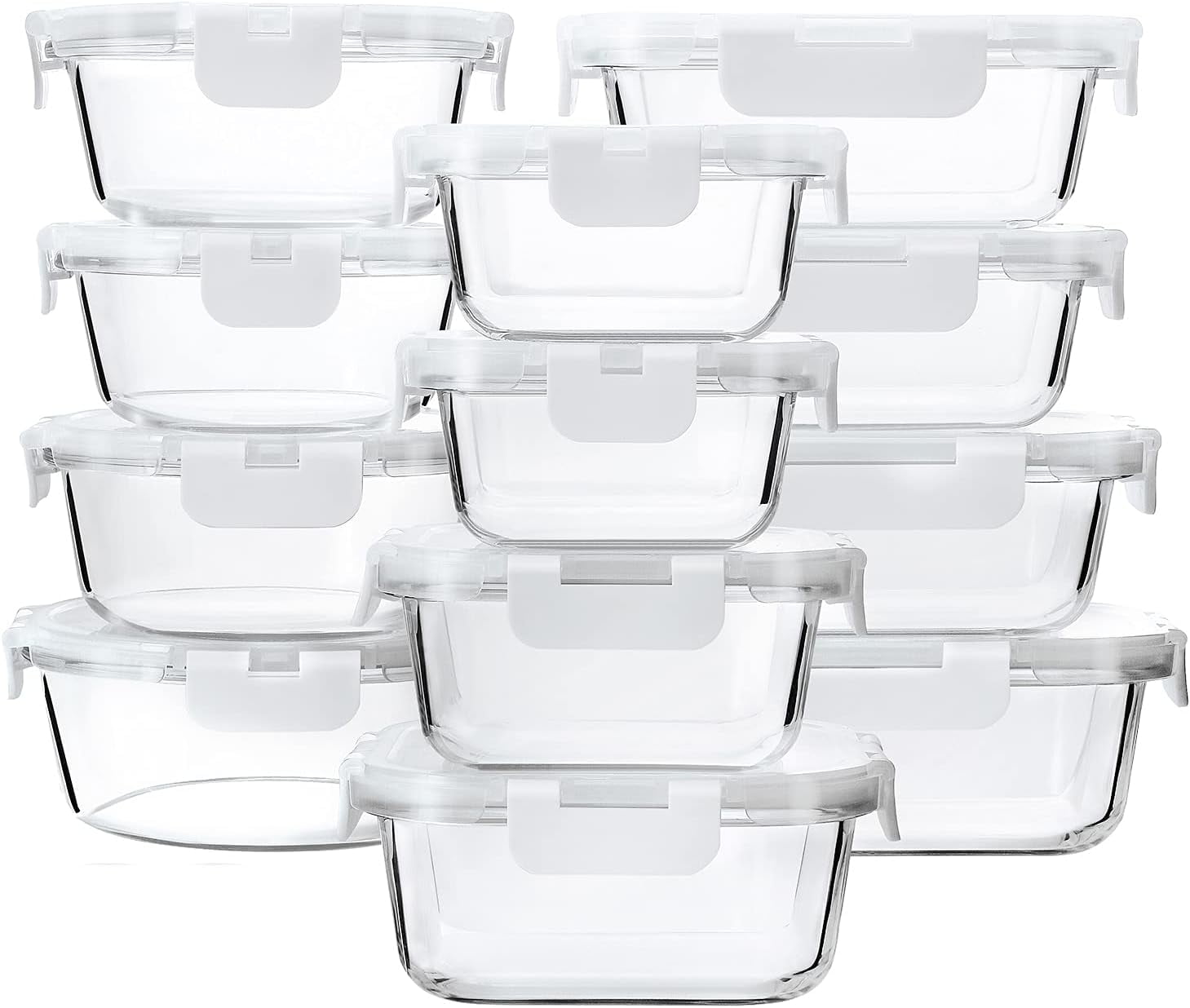 24- Glass Storage Containers with Upgraded Snap Locking ,Glass eal Prep ...