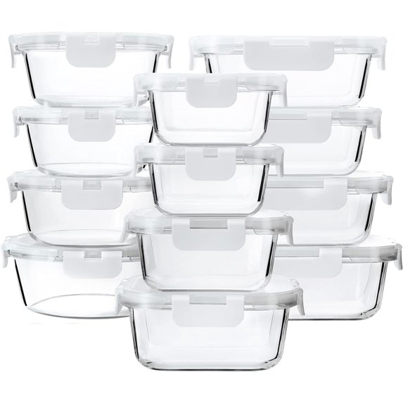 24- Glass Storage Containers with Upgraded Snap Locking ,Glass eal Prep ...