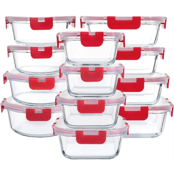 24- Glass Storage Containers with Locking ,Glass eal Prep Containers ...
