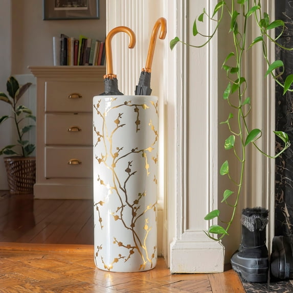 Red Lantern, Ceramic Umbrella Stand, 24" Gold Branches, Elegant Decor ...