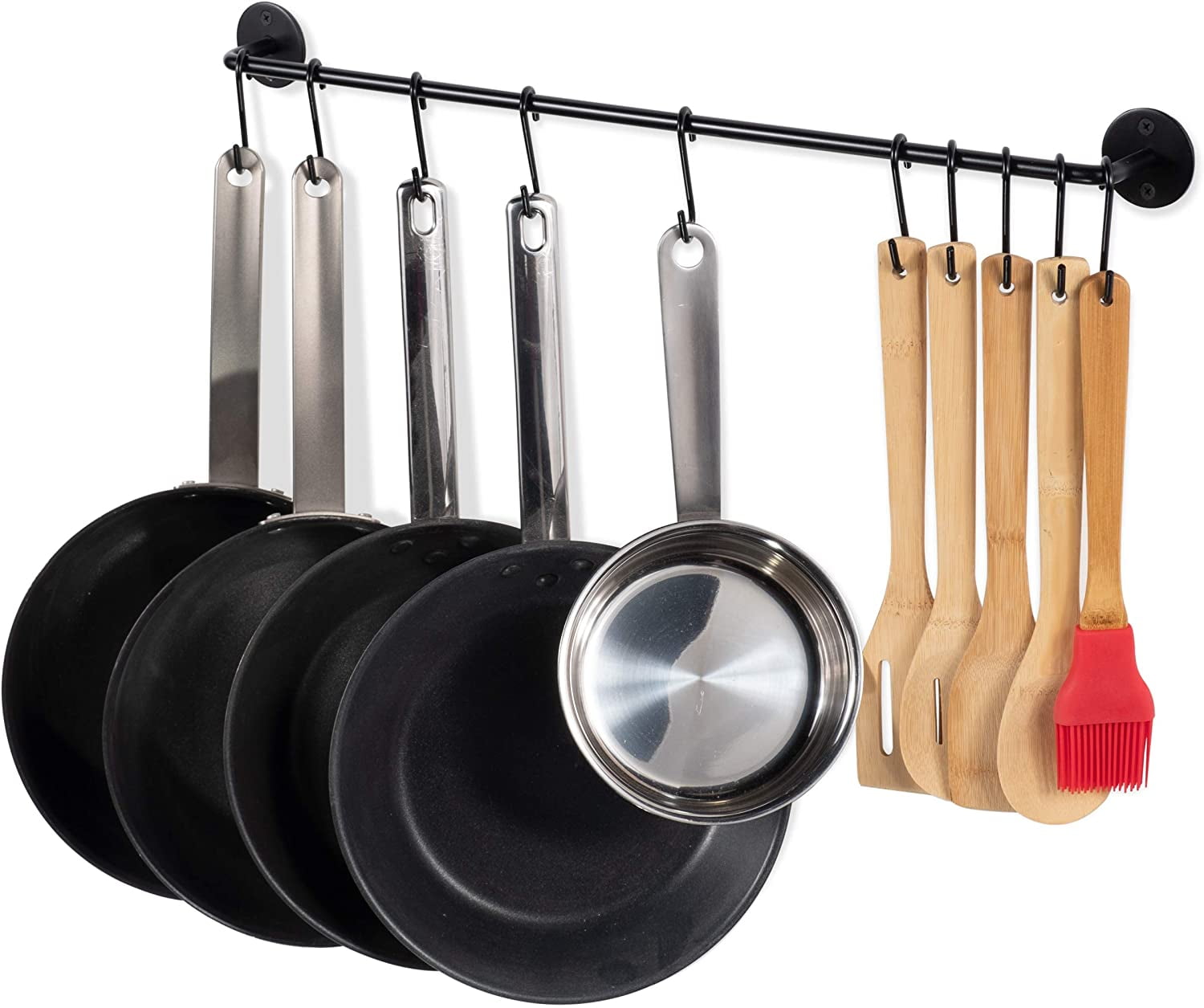 24" Gourmet Kitchen Rail for with 10 S Hooks for Hanging Utensils, Pot ...