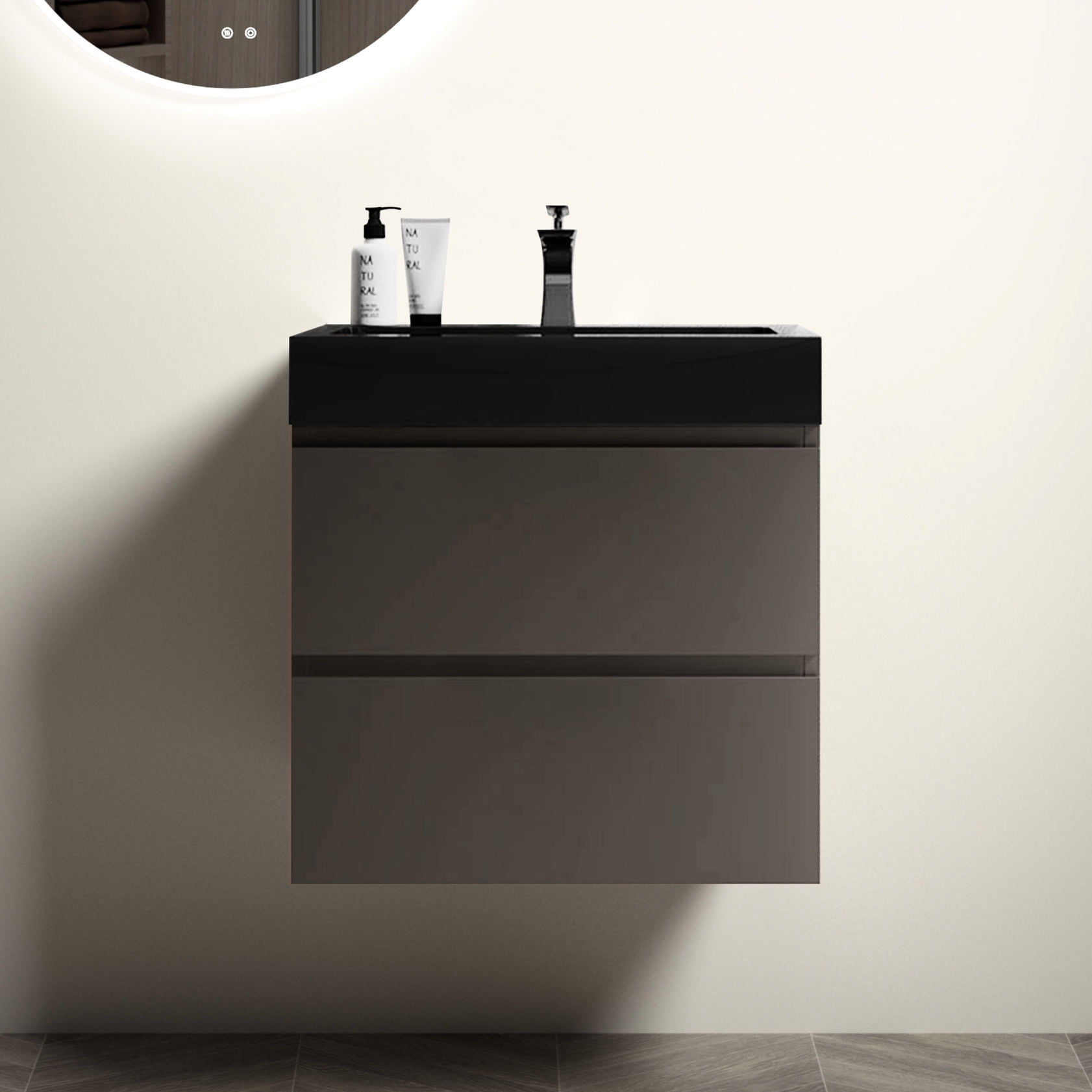 24" Gray Wall Mounted Vanity, Eco - friendly and Silent Drawers for ...
