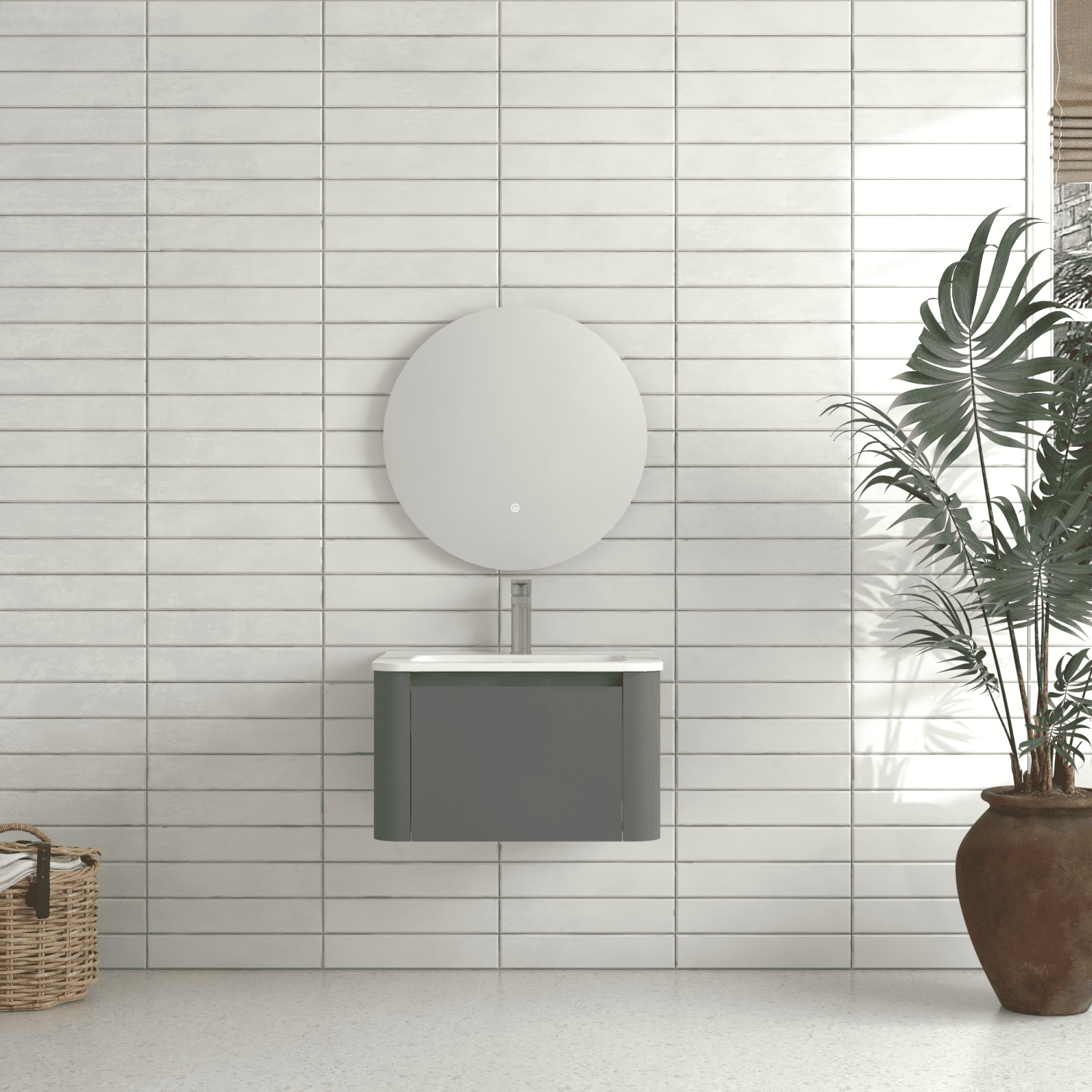 24" Grey Wall Mounted Bathroom Vanity with Basin Floating Vanity Drawer ...