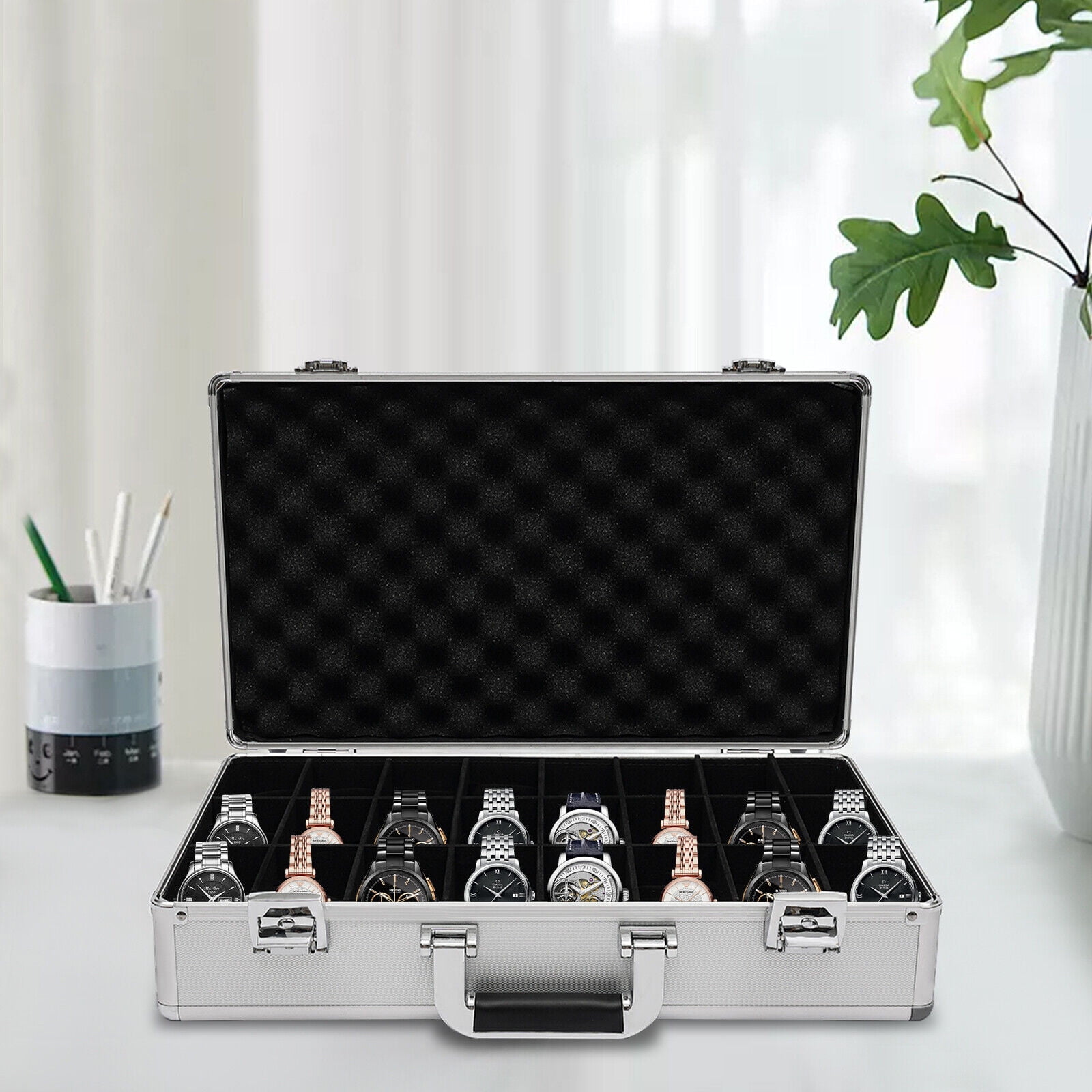 24 Grid Jewelry Watch Case Aluminum Alloy Box Watch Case Briefcase Design Gift - Walmart.com