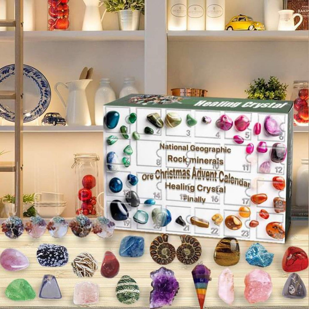 24-Grid Rocks,Minerals Fossils Healing Crystals Gem Kit 24 Days ...