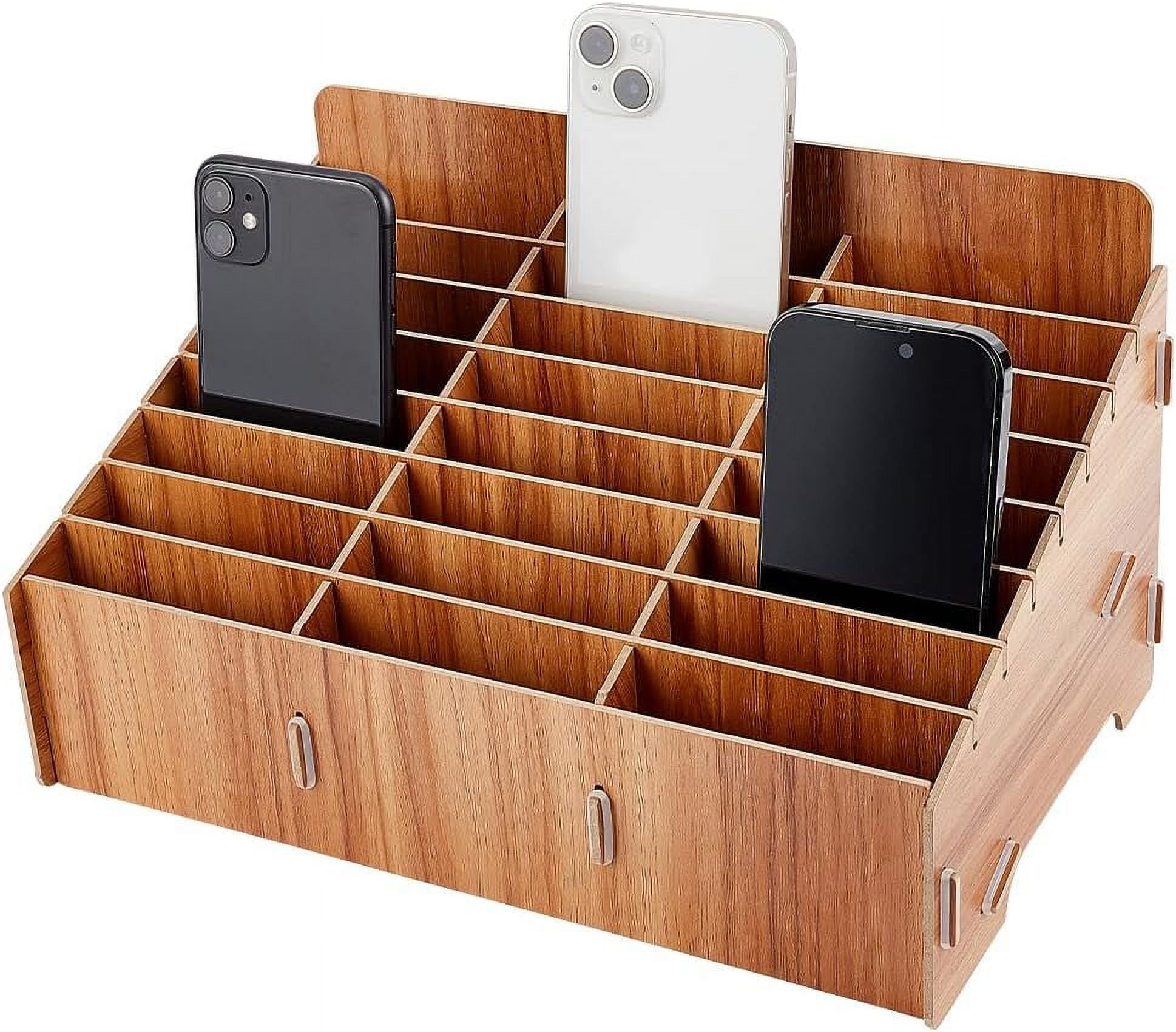 24-Grid Wooden Cell Phone Storage Box Mobile Phone Holder Desktop ...