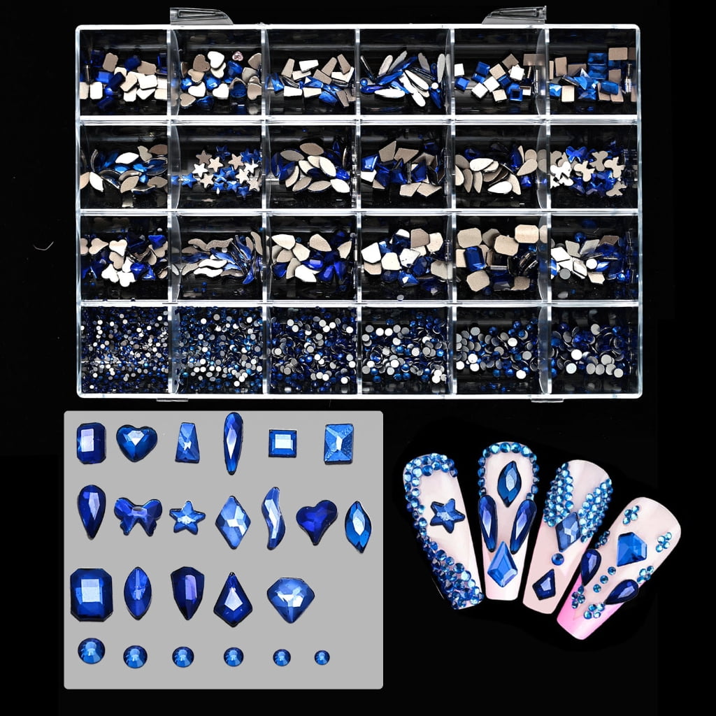 24 Grids Mixed Nail Art Rhinestones Flatback Nails Art Charms Glass AB ...