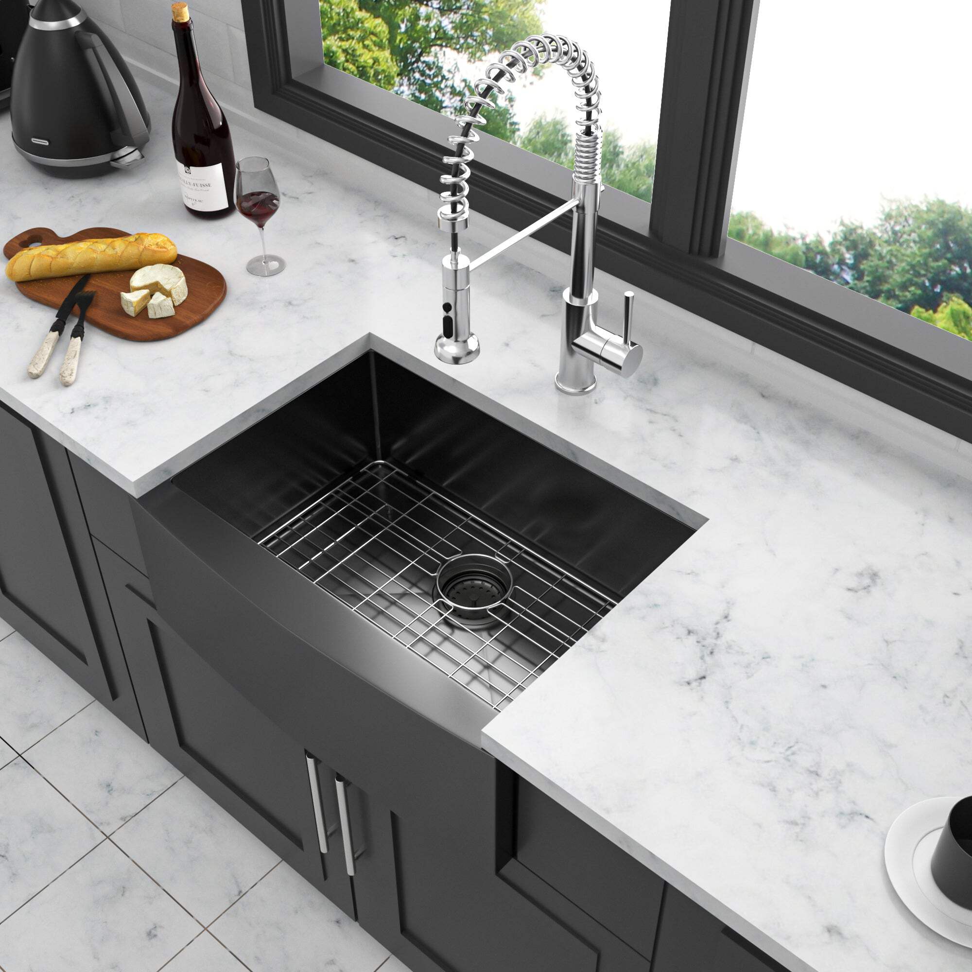 24 Gunmetal Black Farmhouse Sink 24 Inch Kitchen Sink Stainless Steel ...