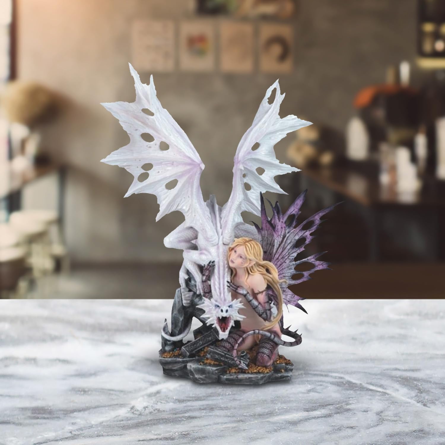 24" H Angel Fairy with White Dragon Figurine Large Sculpture Statue ...