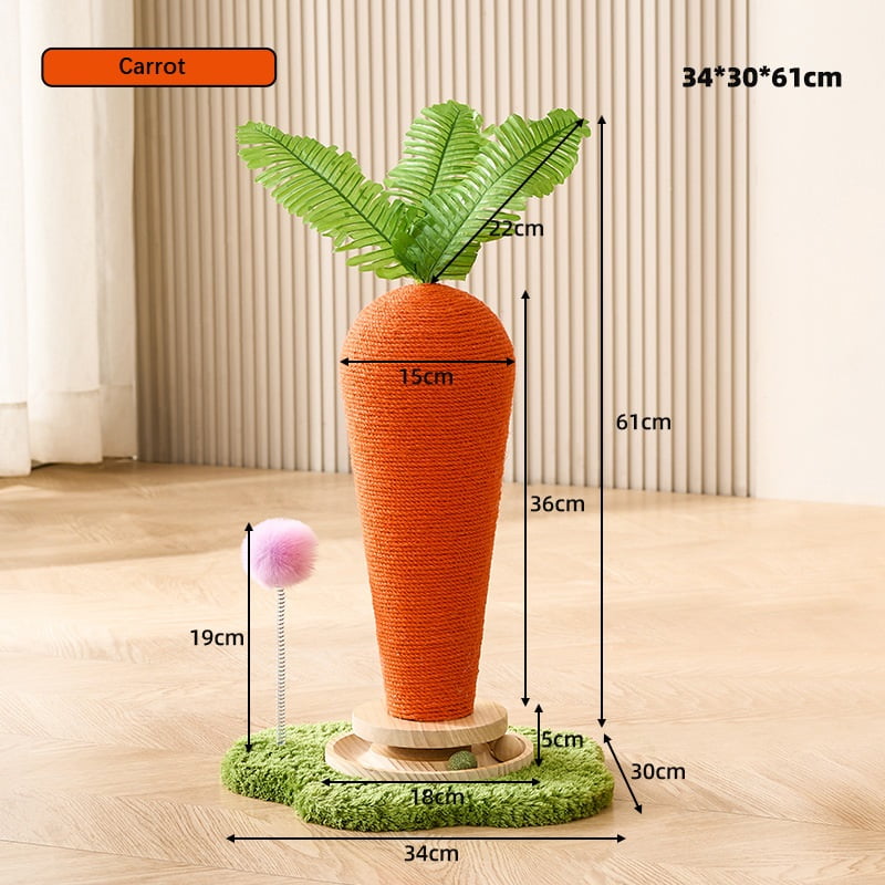 24'‘ H Cat Scratching Post Carrot, Cute Cat Scratcher Post with Durable ...