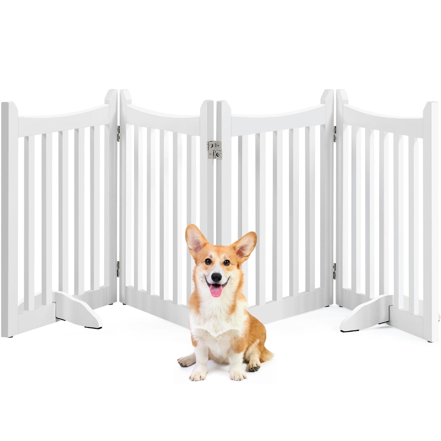 24" H Freestanding Pet Gate for Dogs Wooden Dog Gates for Hallway ...