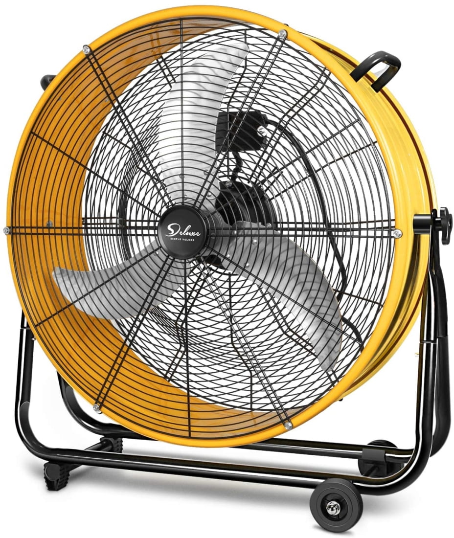 24"H Heavy Metal Drum Fan, 3 Speed Roll-Around Tilt Fan with Nonskid ...