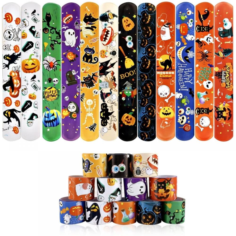 Walmart 24 Pack Halloween Slap Bracelets with Spider, Pumpkins, Animal ...
