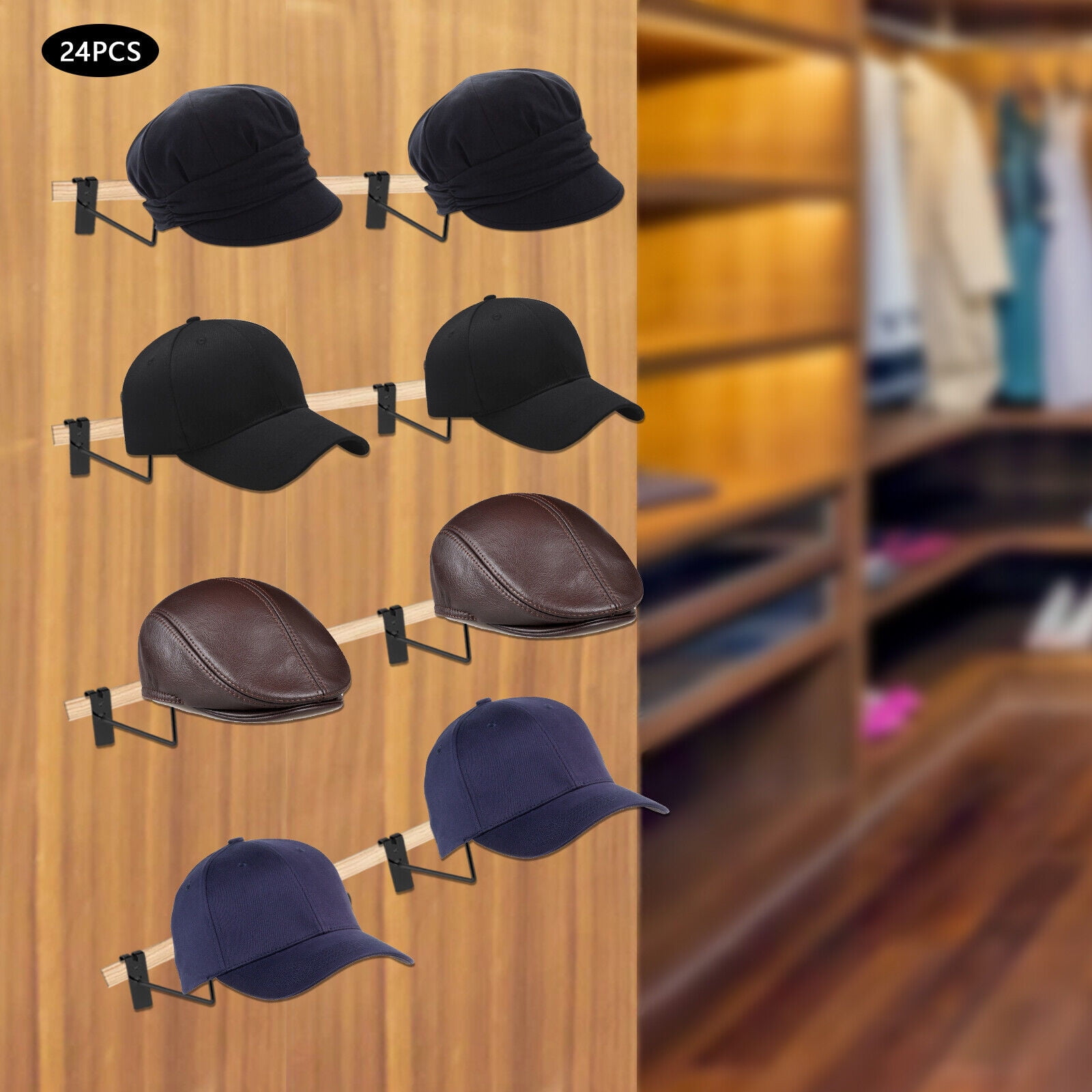 24 Hat Racks Hat Hanger Gridwall Hooks, Slat Panels Cap Rack for Retail ...