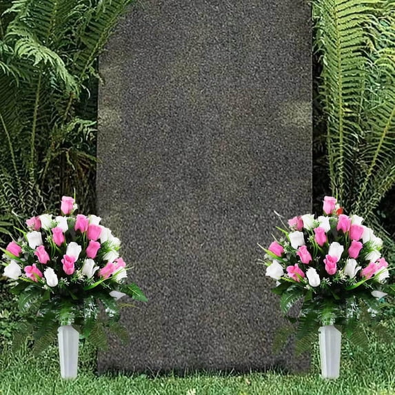 24 Heads Artificial Red Silk Roses Cemetery Flowers | Outdoor Grave ...