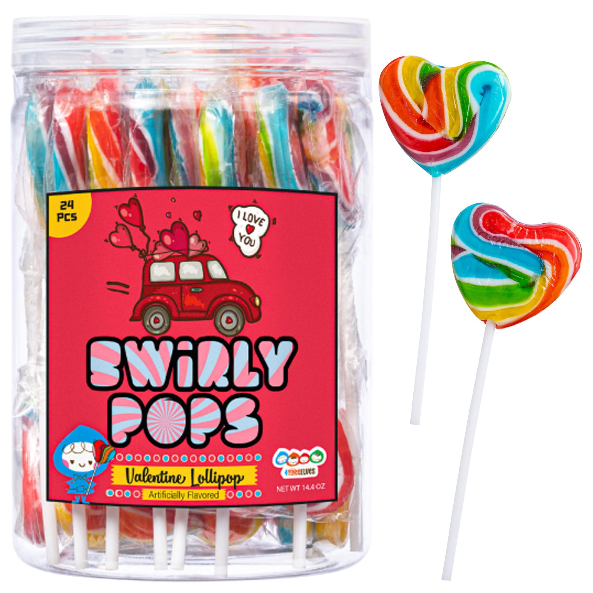 24 Heart Rainbow Lollipops MZF22 Individually Wrapped, Bursting Great ...