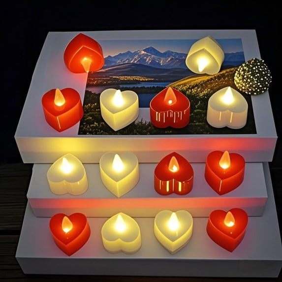 24 Heart-Shaped LED Candles - Flameless Romantic Lights for Weddings ...