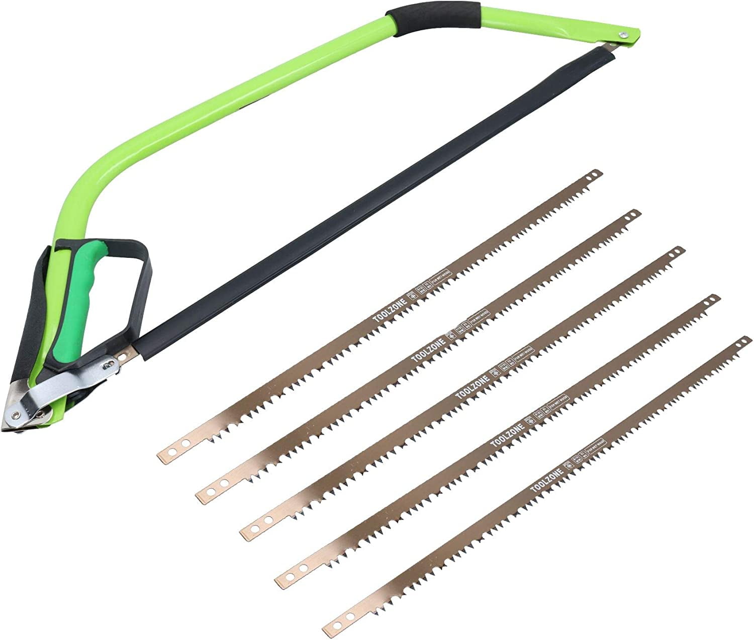 24" Heavy Duty Bow Saw Wood Logs Trees Branches Finger Guard + 6 Blades ...