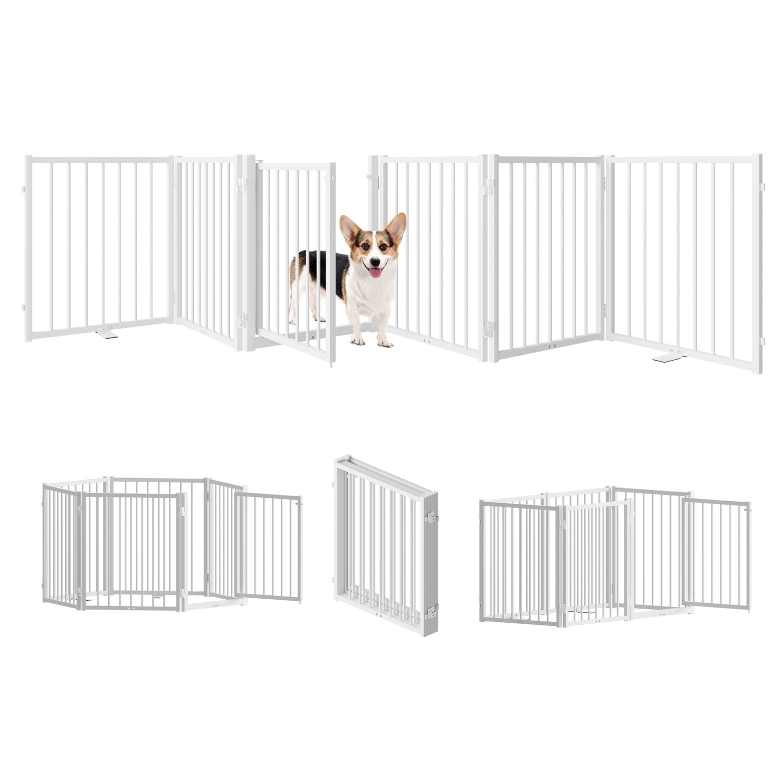 24''Height Full Matel Freestanding Dog Gate with Door, 6 Panels Extra ...