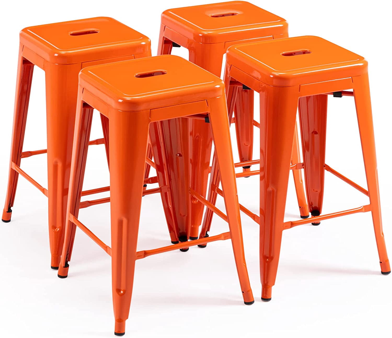 24" High Bar Stools Backless Orange Metal Barstools Indoor-Outdoor ...