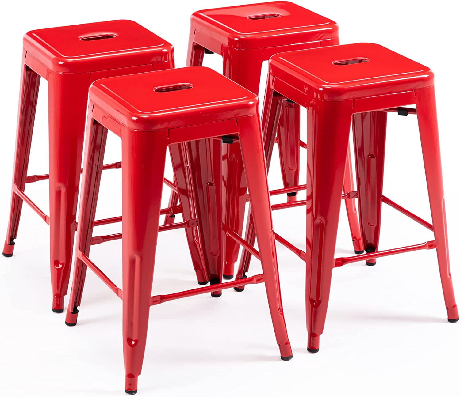 24" High Bar Stools Backless Red Metal Barstools Indoor-Outdoor Counter ...