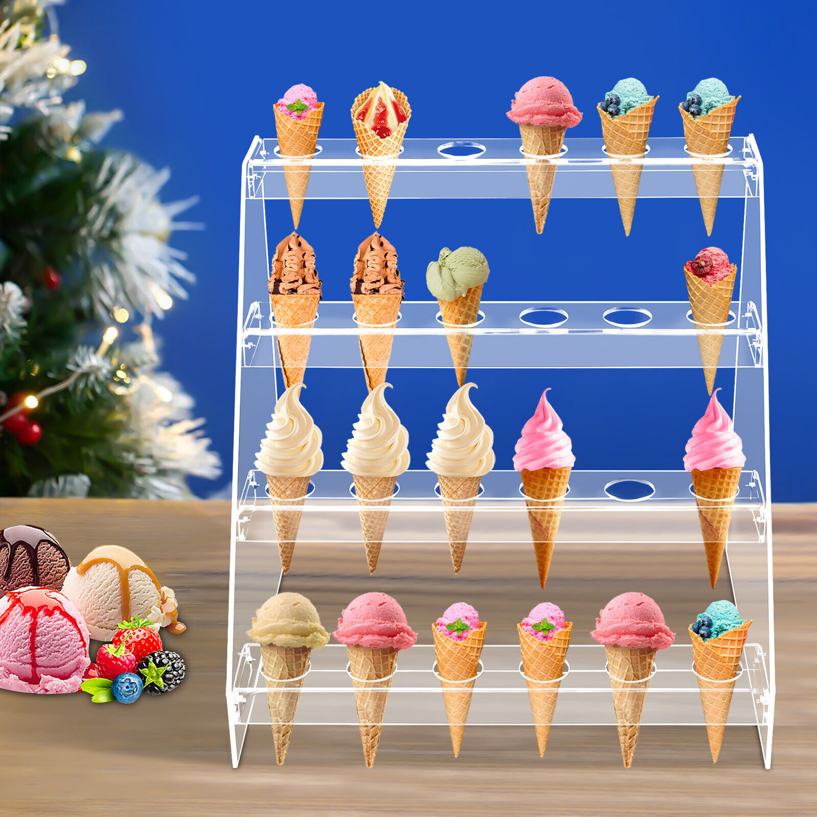 24 Hole Ice Cream Cone Serving Holder Clear Acrylic Food Cone Display ...
