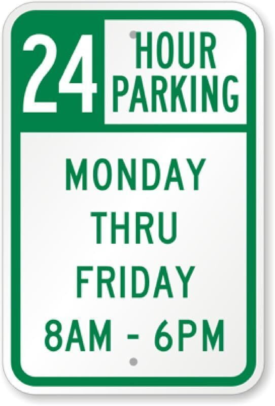 24 Hour Parking Weatherproof Metal Sign Size: 8 x 12 Inch - Walmart.com