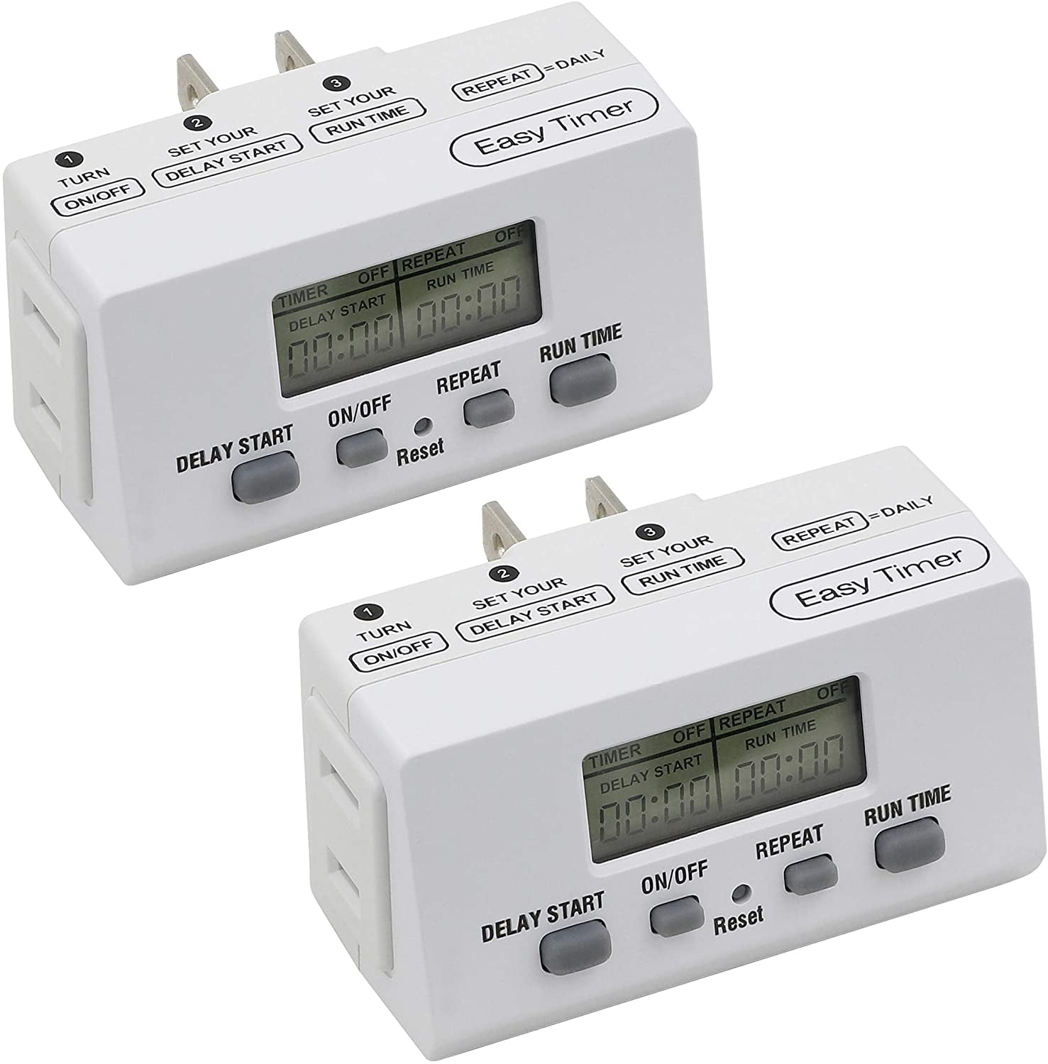 24 Hour Programmable Indoor Digital Timer (2 Pack), ON/Off Button, LCD ...