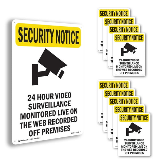 24 Hour Video Surveillance With Symbol OSHA Security Notice Aluminum ...