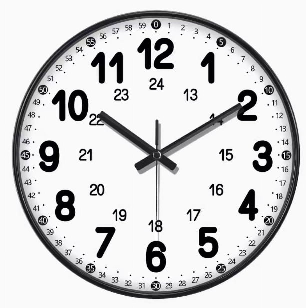 24 Hour Wall Clock 12 Inch Quartz Battery Operated Round Analog Wall ...