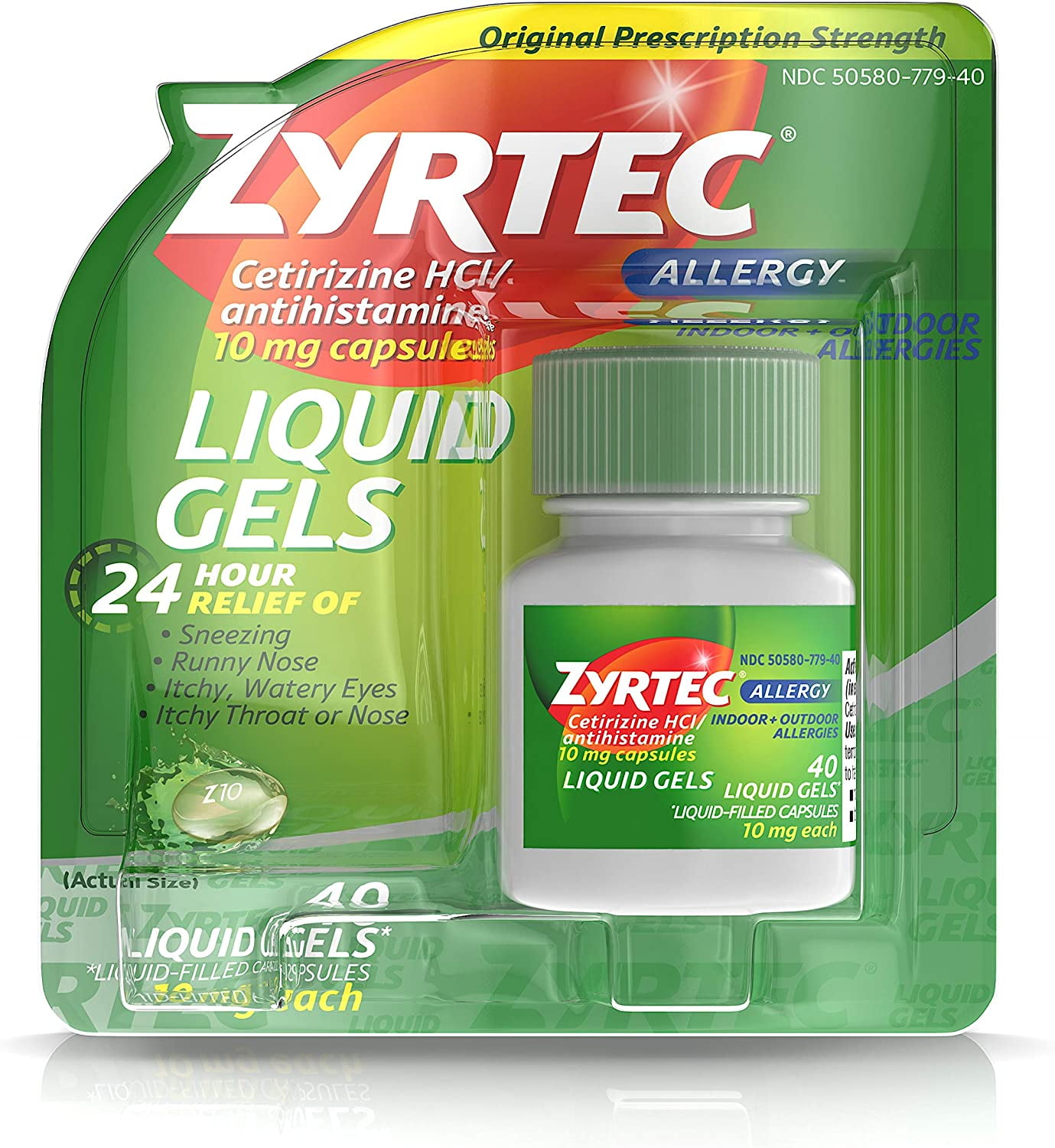 24 Hr Indoor & Outdoor Allergy Liquid Gels Capsules, Cetirizine Hci ...