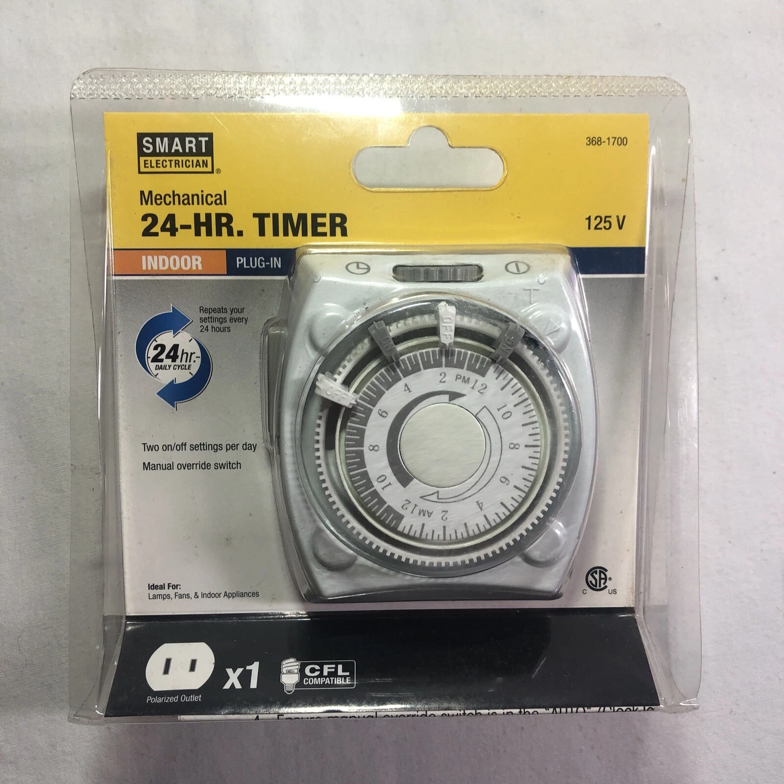 24 Hr Mechanical Timer Plug In Smart Electrician Indoor 1 Plug (2 Prong ...