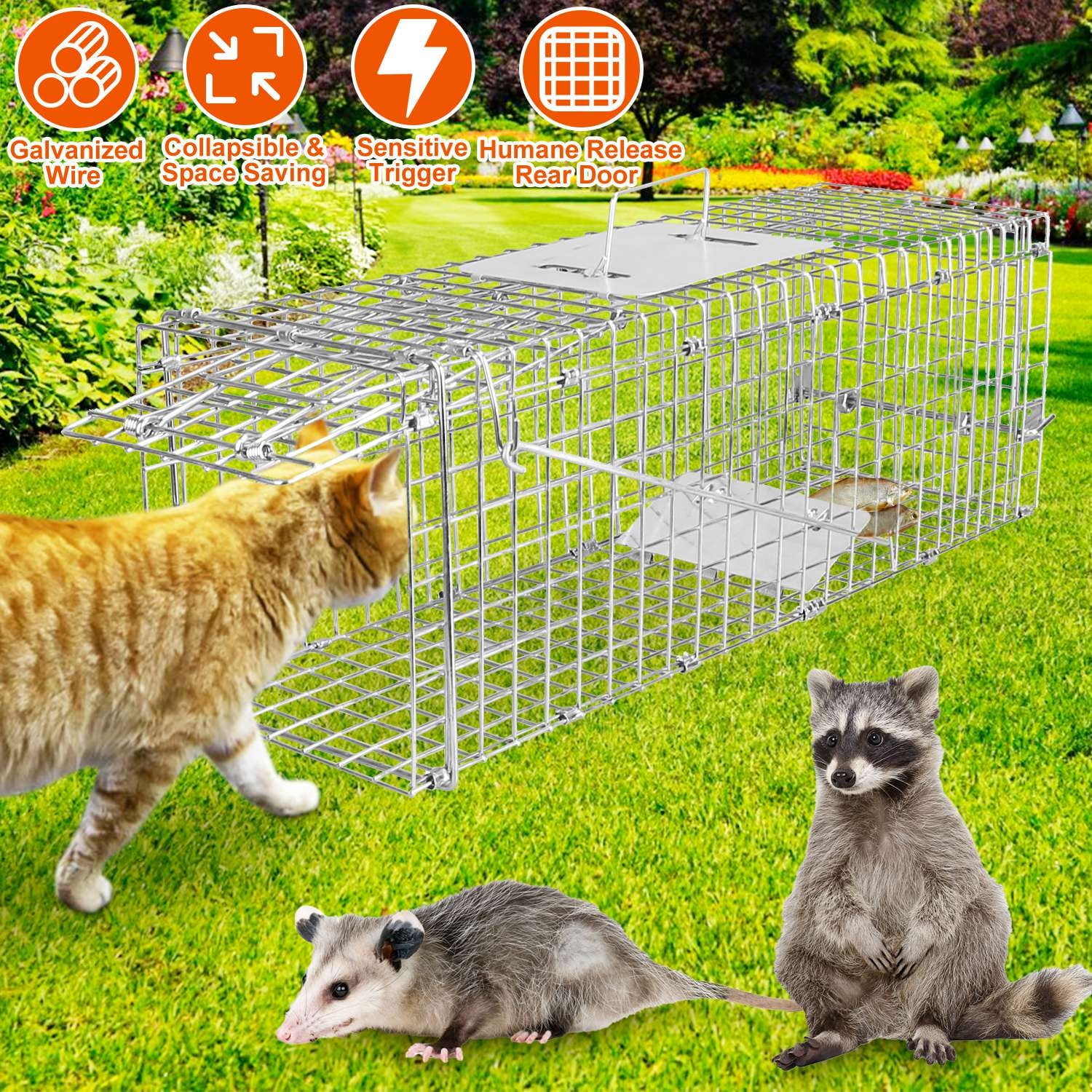 24" Humane Live Animal Trap Cage Heavy Duty Live Raccoon Trap Outdoor ...