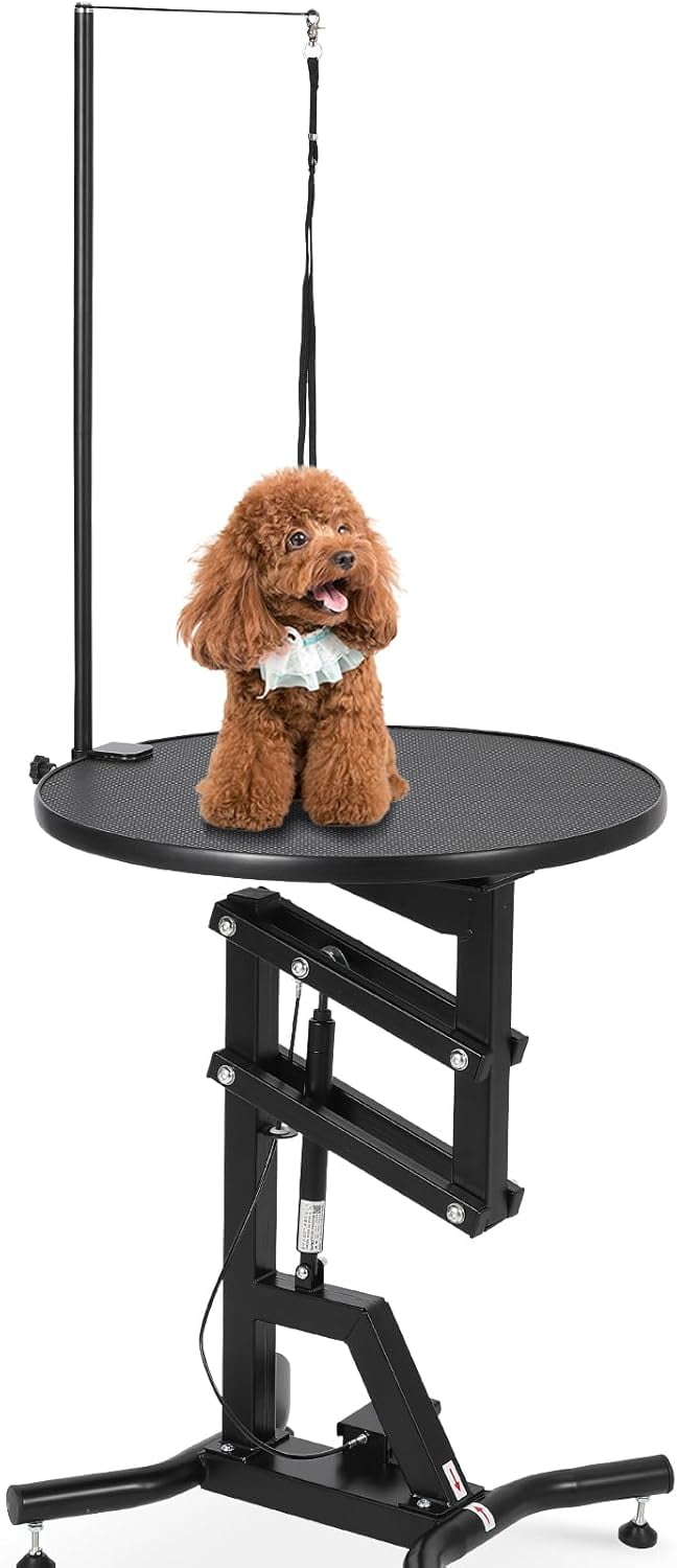 24" Hydraulic Lift Dog Grooming Table, 360° Rotating Round Desktop Pet ...